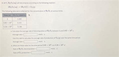 Solved At 40∘c H2o2 Aq Will Decompose According To The