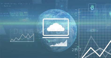 Animation Of Digital Media Icons And Charts Processing Data Over Globe On Blue Background Stock