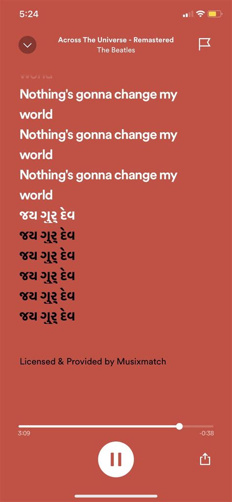 “jai Guru Deva Om” Written In Gujarati On Spotifys Lyrics Of Across The Universe R Beatles