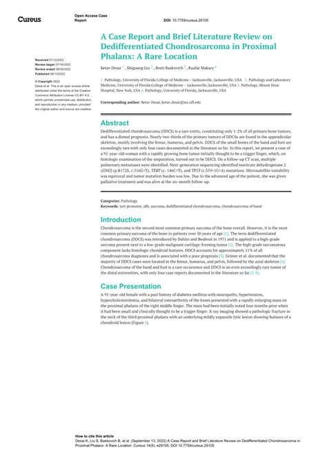 Pdf A Case Report And Brief Literature Review On Dedifferentiated Chondrosarcoma In Proximal