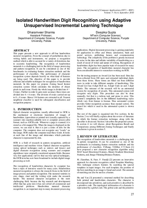 Pdf Isolated Handwritten Digit Recognition Using Adaptive Unsupervised Incremental Learning