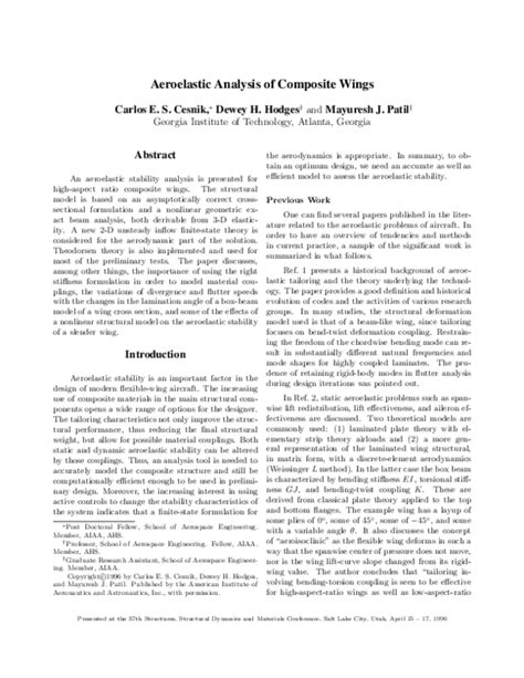 Pdf Aeroelastic Analysis Of Composite Wings