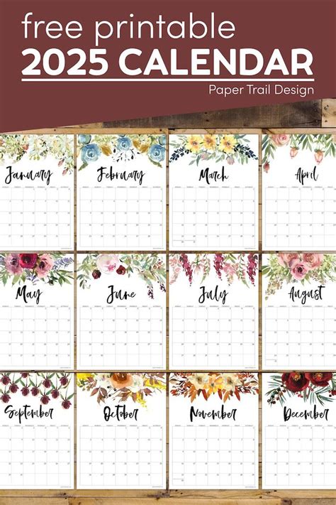 Floral Calendar Printable 2025 Paper Trail Design Calendar