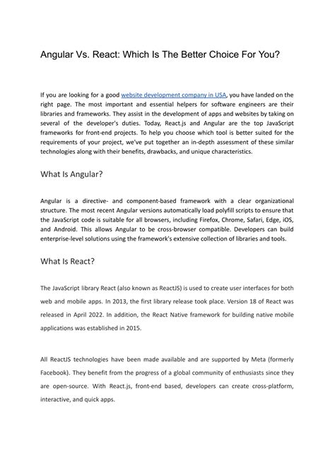Ppt Angular Vs React Which Is The Better Choice For Youdocx