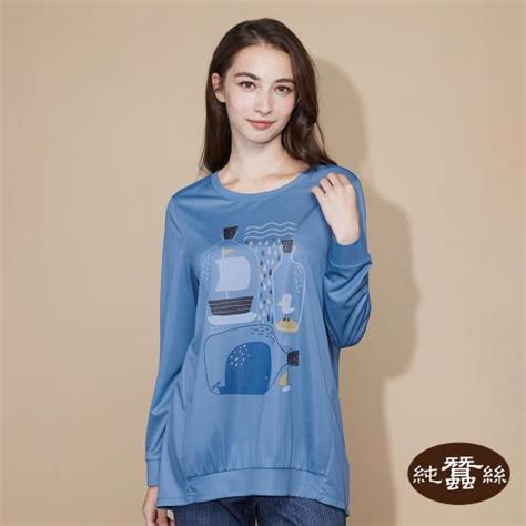 【岱妮蠶絲】透氣舒適休閒蠶絲厚鳳眼女造型圓領前短後長長袖上衣 漂流瓶vwl6be10t恤etmall東森購物網