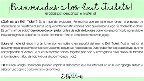 EXIT TICKET Editables PARA EVALUAR EL PROCESO Orientacion Andujar Exit Tickets Exit Inbox