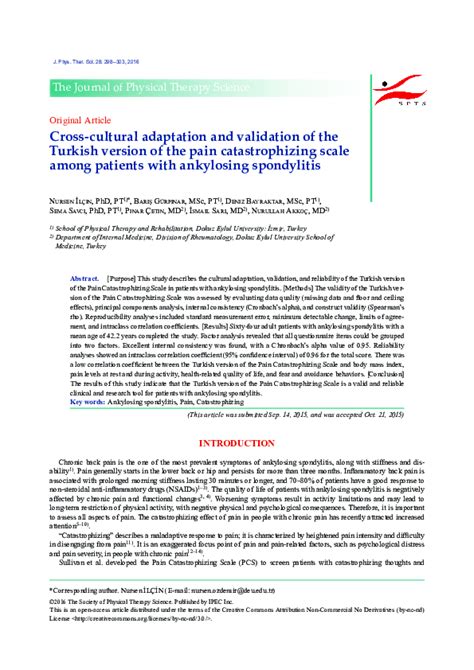 Pdf Cross Cultural Adaptation And Validation Of The Turkish Version Of The Functional Index
