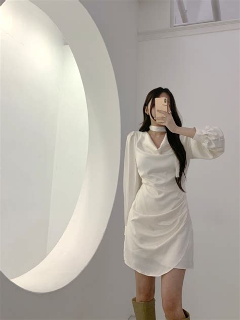 여신등극안젤라 쵸커 스카프 타이 실크 새틴 랩셔링 드레이프 드레시 미니 파티 원피스 2color 에이블리