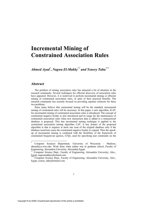 Pdf Incremental Mining Of Constrained Association Rules
