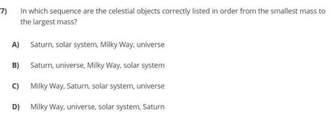 In Which Sequence Are The Celestial Objects Correctly Listed Elisa Has Lucas