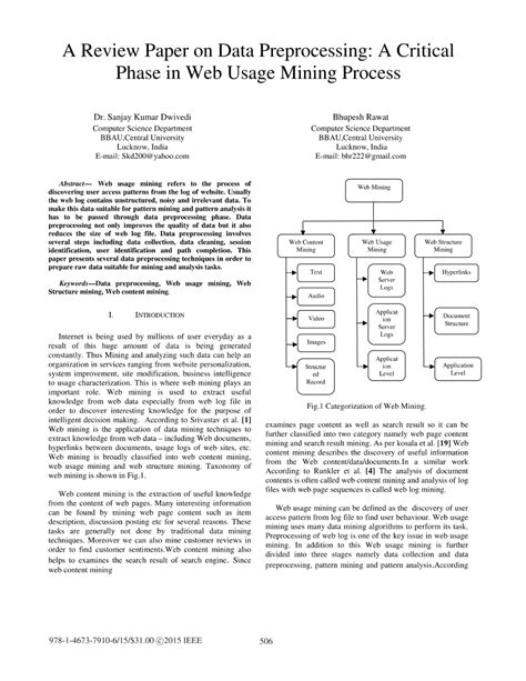 Pdf A Review Paper On Data Preprocessing A Critical Phase In Web Usage Mining Process
