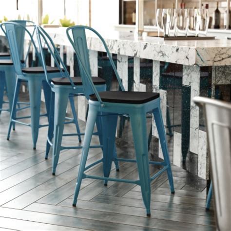 Carly Commercial Grade 24 High Kelly Blue Teal Metal Indoor Outdoor