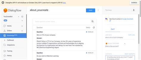 nlp no response from knowledge base in dialogflow stack overflow
