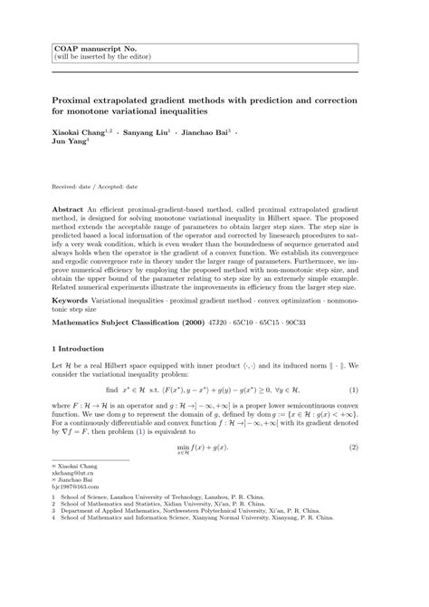 Pdf Proximal Extrapolated Gradient Methods With Prediction And Correction For Monotone