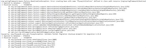flywayexception validate failed migration checksum mismatch