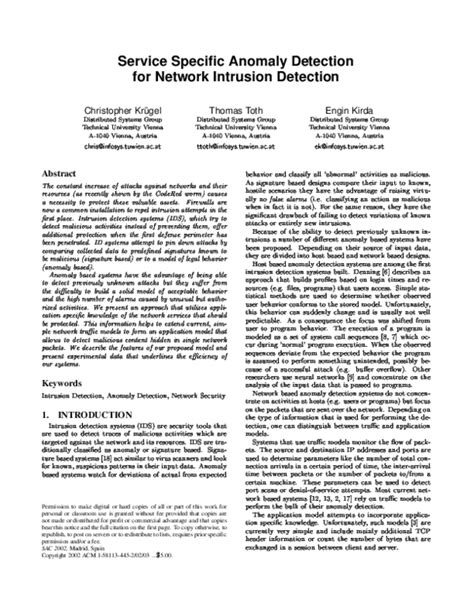 Pdf Service Specific Anomaly Detection For Network Intrusion Detection