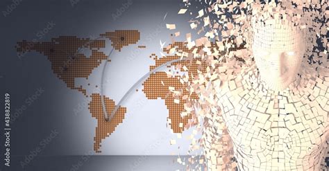 Composition Of Exploding Human Bust Formed With Particles Over World