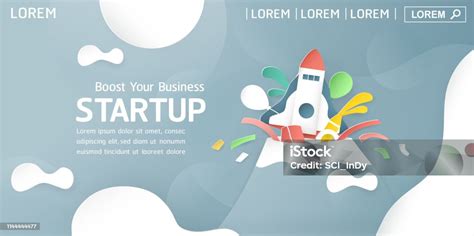 종이 절단 공예 및 종이 접기 스타일에서 시작 개념 벡터 일러스트 레이 션 로켓은 파란 하늘을 날고 있다 웹 배너 포스터 표지 광고에 대 한 템플릿 디자인입니다 아이 들을