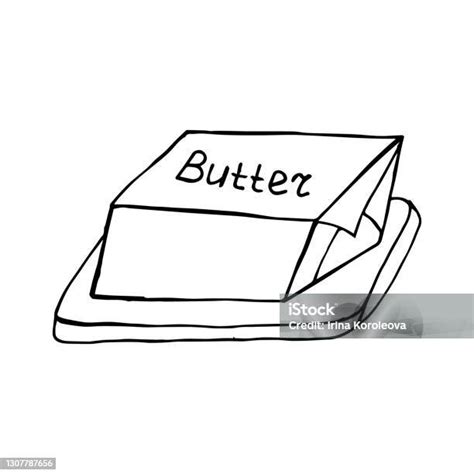 패드에 버터의 낙서 바 농장 시장 공정 또는 레시피 책에 대한 성분에 대한 고립 된 손으로 그린 음식 요소 손으로 버터 벡터 일러스트의 신선한 슬라이스 스케치 조각 그리기에