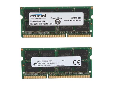 Crucial 32gb 2 X 16gb 204 Pin Ddr3 So Dimm Ddr3l 1600 Pc3l 12800 Laptop Memory Model