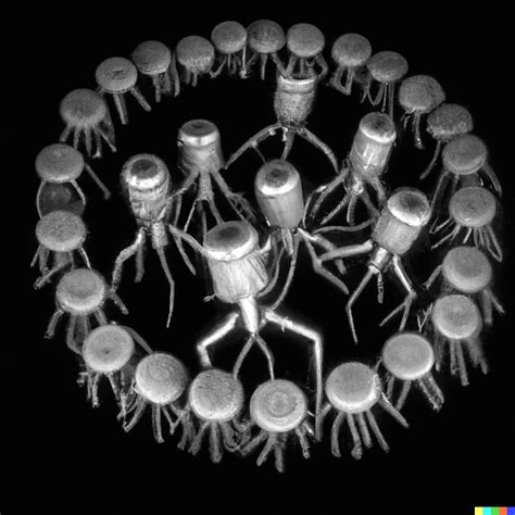 A Highly Detailed Scanning Electron Microscope Image Of A Crowded Bacteriophage Dance Club R