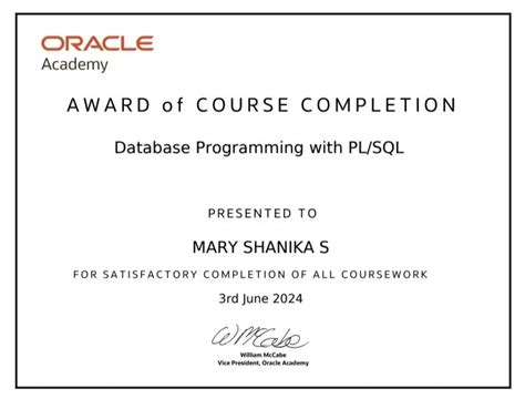 Mary Shanika On Linkedin Oracleacademy Plsql Databaseprogramming