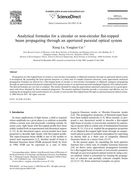 Pdf Analytical Formulas For A Circular Or Non Circular Flat Topped
