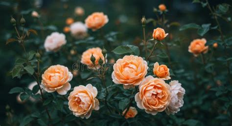 Peach Roses In A Lush Green Garden Stock Illustration Illustration Of