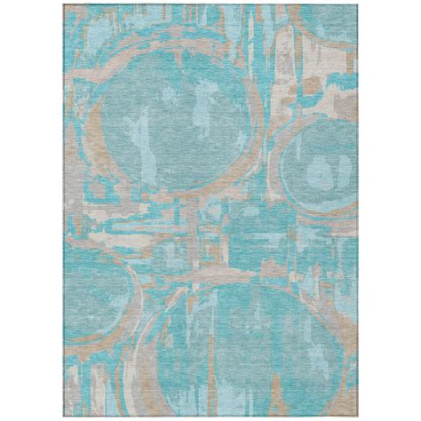 Homeroots 8 X 10 Teal Blue Aqua And Taupe Geometric Washable Indoor