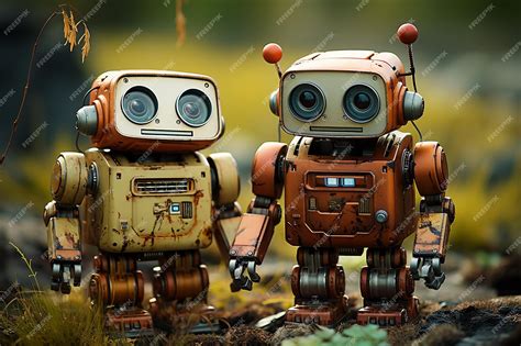 Premium Ai Image Pixar Cartoon Of A Pair Of Mismatched Robots Ai Generated