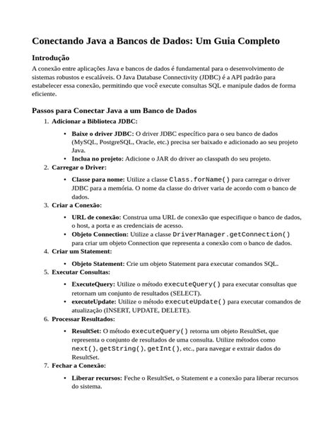 Conexao Java Mysql Pdf Bancos De Dados Sql