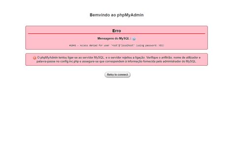 Acesso Negado Ao Tentar Acessar O Phpmyadmin Mysql Do Xampp Web E Banco De Dados Clube Do