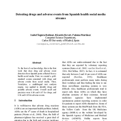 Detecting Drugs And Adverse Events From Spanish Social Media Streams