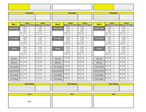 Excel Personal Training Templates Excel Training Designs