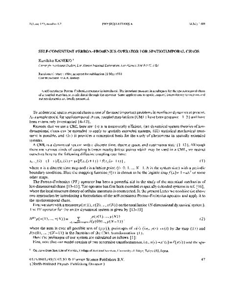 Pdf Self Consistent Perron Frobenius Operator For Spatiotemporal Chaos