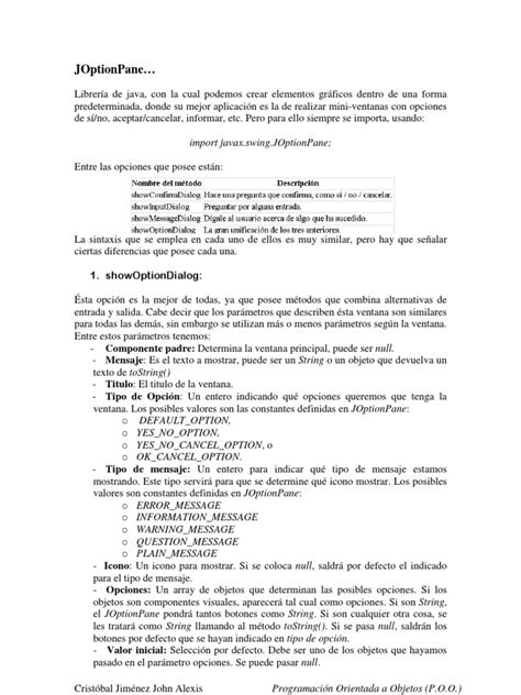 Joption Pane Pdf Java Lenguaje De Programación Ventana
