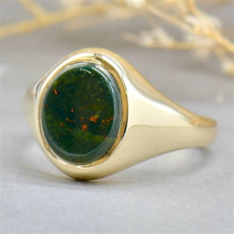 Vintage 1970s 9ct Yellow Gold Bloodstone Mens Signet Ring