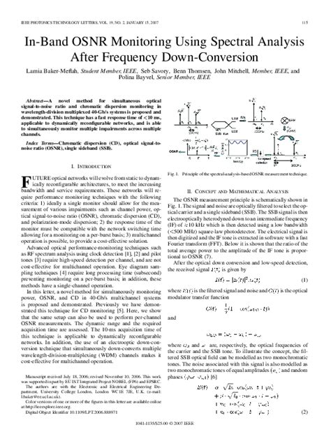 Pdf In Band Osnr Monitoring Using Spectral Analysis After Frequency Down Conversion