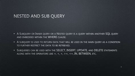 Nested And Sub Query Aggregate Functions And Clauses Ppt Ppt