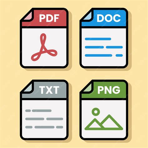 문서 파일 폴더 다운로드 벡터 색상 형식 Pdf Doc Xls  Zip Txt Png Json Ppt Csv Xml Ai Mp 프리미엄 벡터