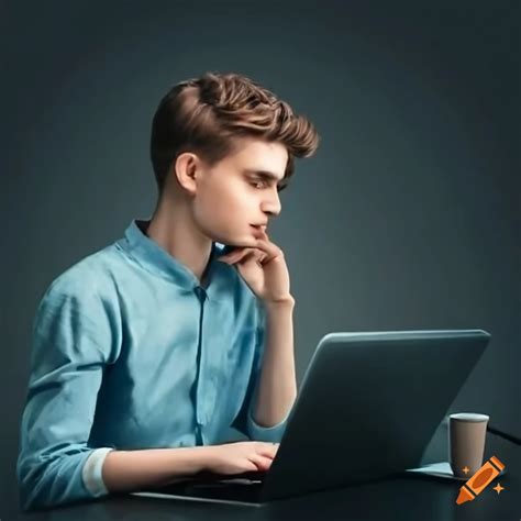 Young Programmer Sitting With Laptop And Coffee On Craiyon