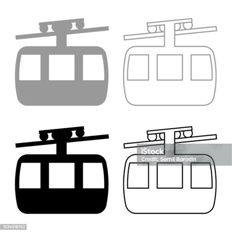 푸니쿨라 항공 방법 케이블카 스키 리프트 마운틴 리조트 항공 교통 관광 로프 웨이 여행 오두막 아이콘 개요 설정 검은 회색 색상