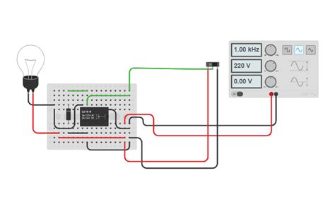 circuit design manejo de relé con lámpara de potencia tinkercad