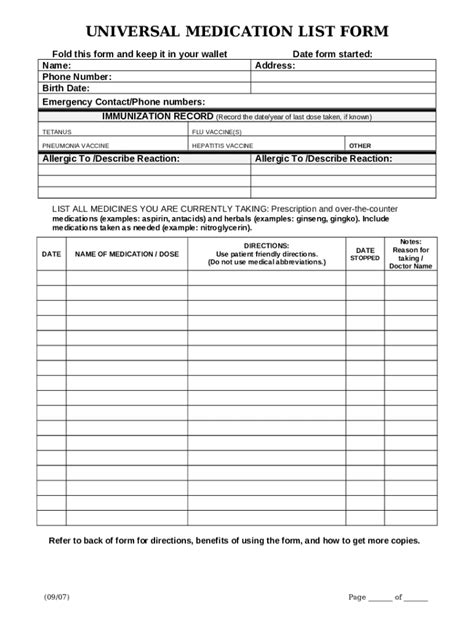 Universal Medication Form Best Collections Fill Out And Sign Online Dochub