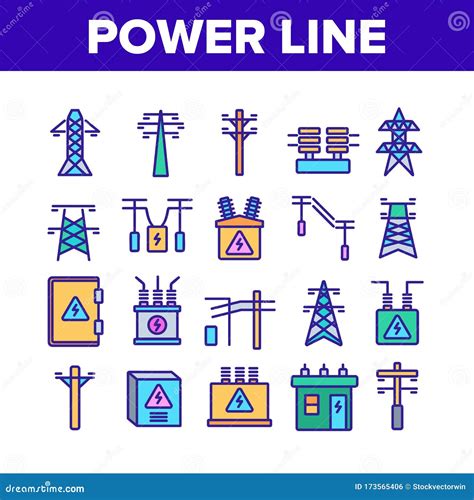 Power Line Electricity Collection Icons Set Vector Stock Vector