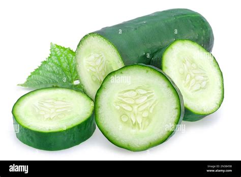 Slicing Cucumber And Cucumber Slices Isolated On White Background Stock