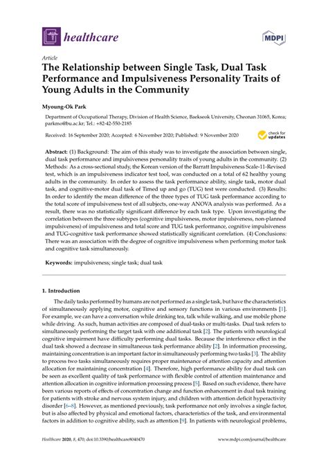 Pdf The Relationship Between Single Task Dual Task Performance And