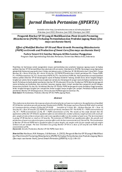 Pdf Pengaruh Biochar Sp 50 Yang Di Modifikasi Dan Plant Growth