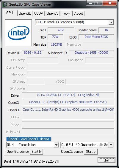 Intel Ivy Bridge Hd Graphics 4000 Gpu Opengl And Opencl Tests Geeks3d