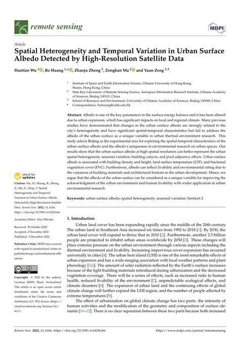 PDF Spatial Heterogeneity And Temporal Variation In Urban Surface Albedo Detected By High
